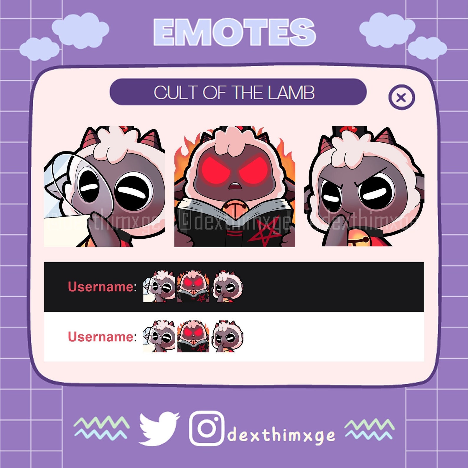 Cult of the Lamb Emotes Twitch Discord Emotes Pack 3 Cute Aesthetic ...