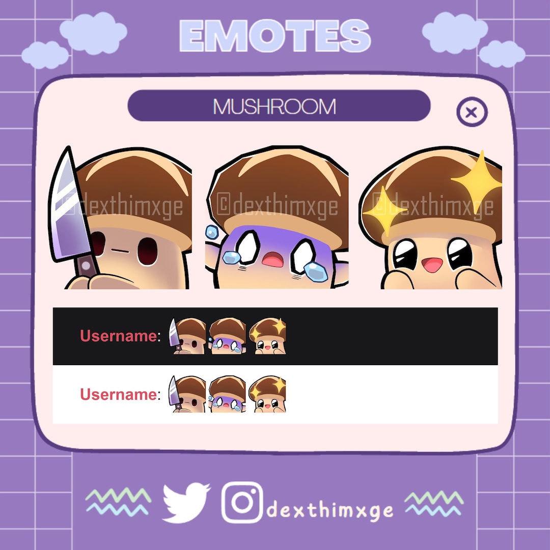 Mushroom Emotes Twitch Discord Emotes Pack 3 Cute Aesthetic Kawaii - Etsy