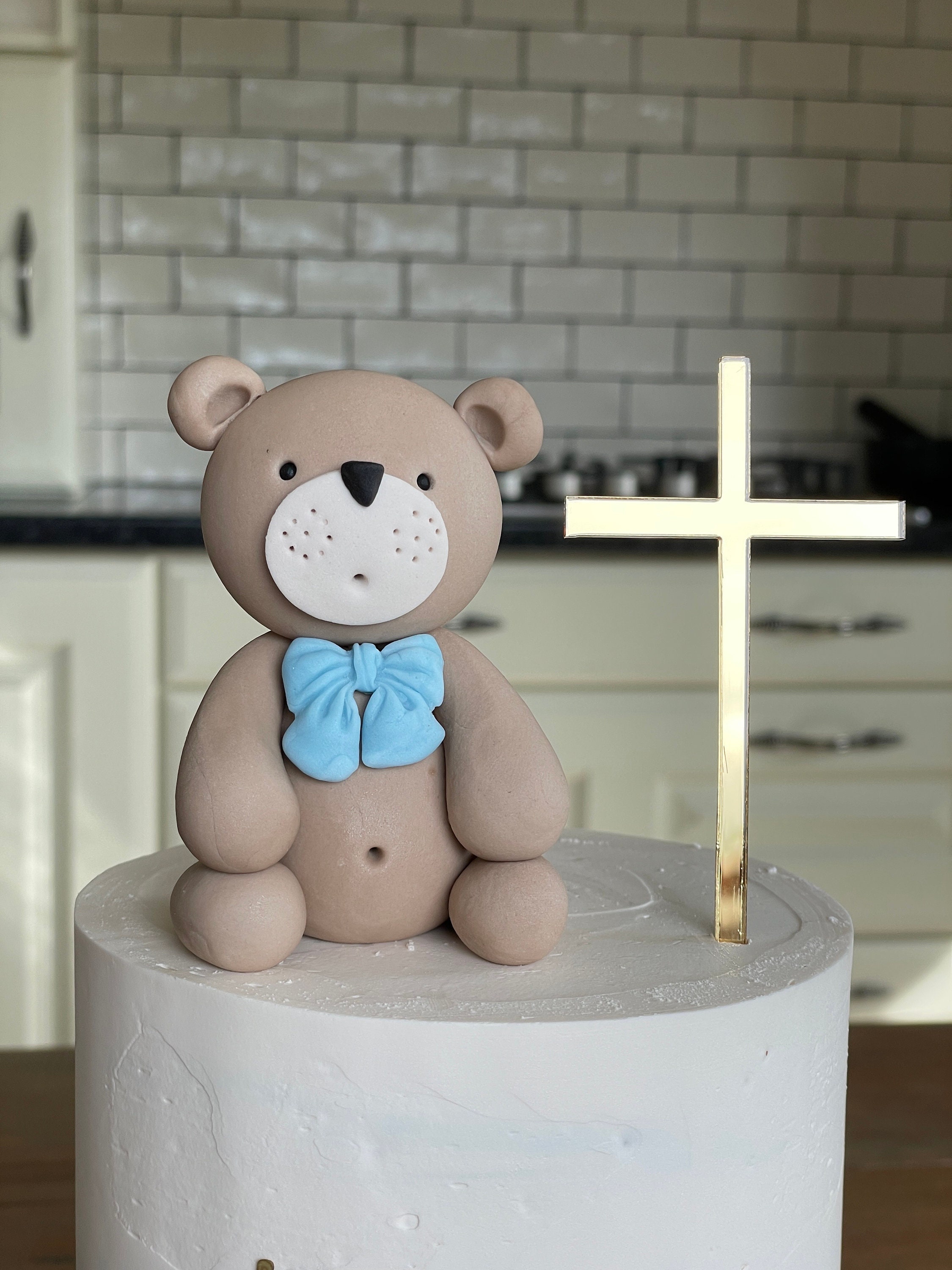 Fondant Teddy Bear With Bow Cake Topper Ideal for Baby - Etsy