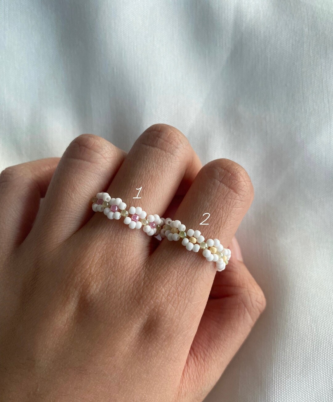 Beaded Rings Daisy Rings Flower Rings Cute Rings Pastal - Etsy