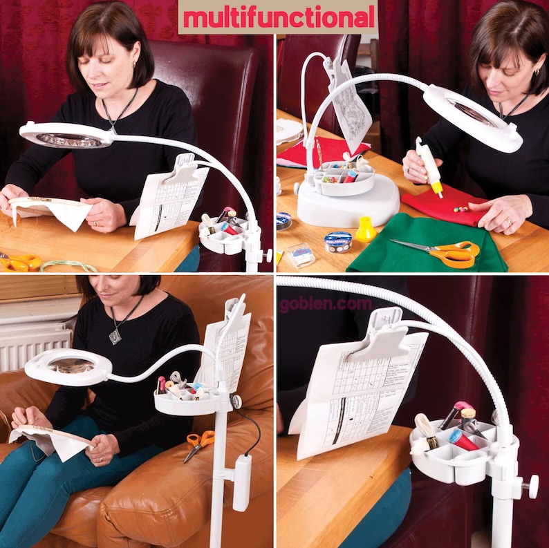 Magnifying Glass LED Lamp With Accessories, Purelite 4 in 1 Crafters ...