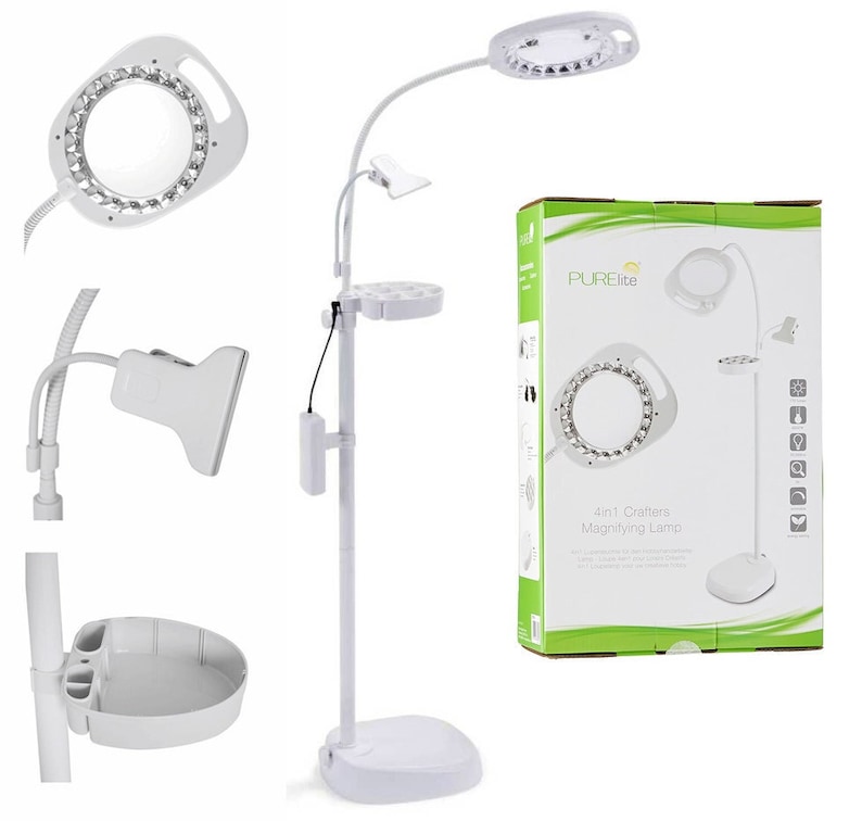 Magnifying Glass LED Lamp With Accessories, Purelite 4 in 1 Crafters ...