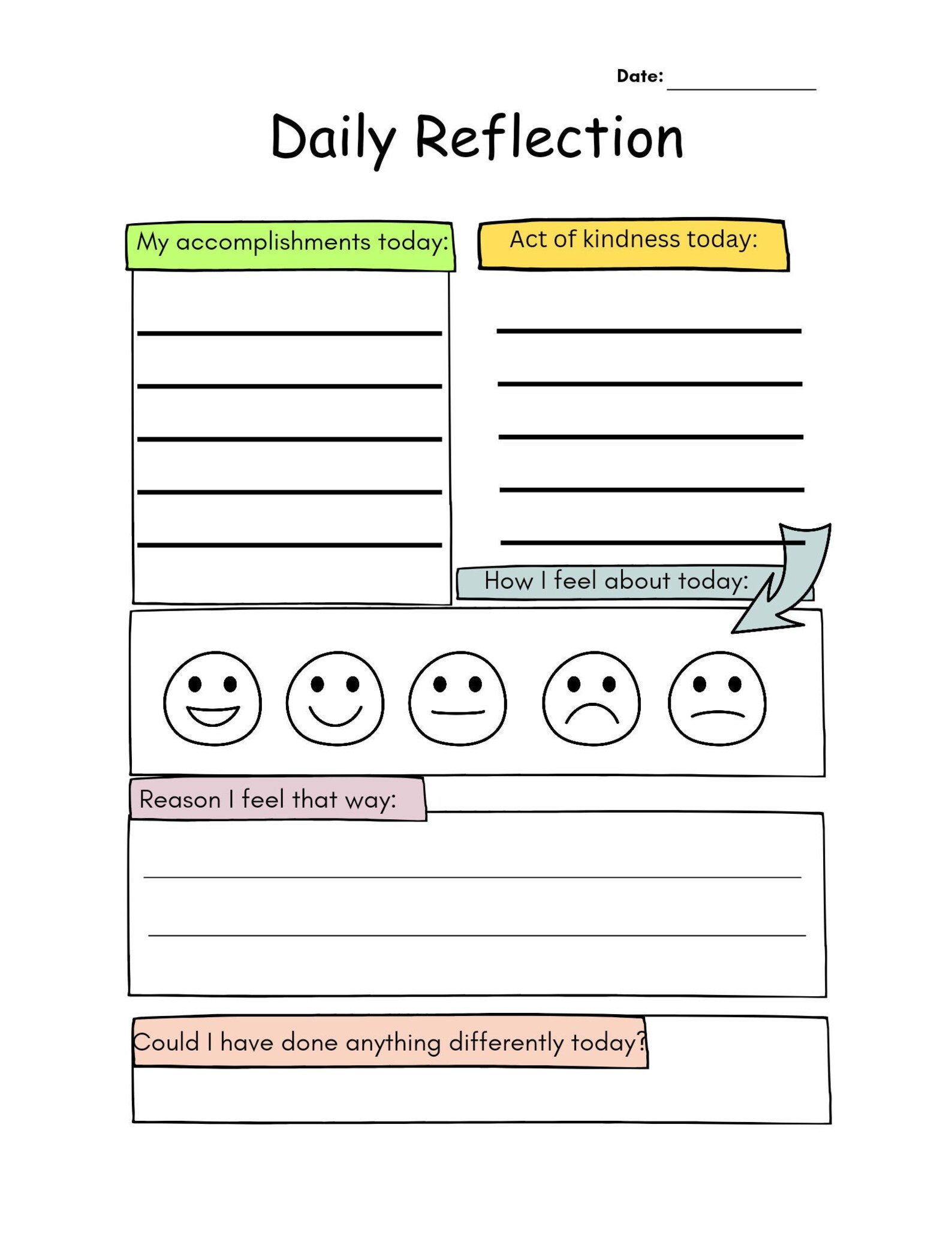 Daily Reflection, Self Evaluation Worksheet - Etsy