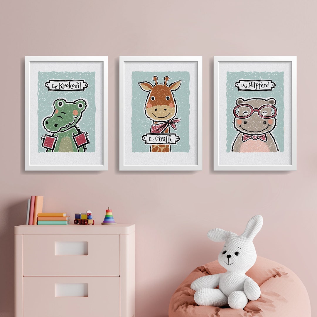 Animal Poster Set of 3, Children's Poster, Crocodile, Giraffe and ...