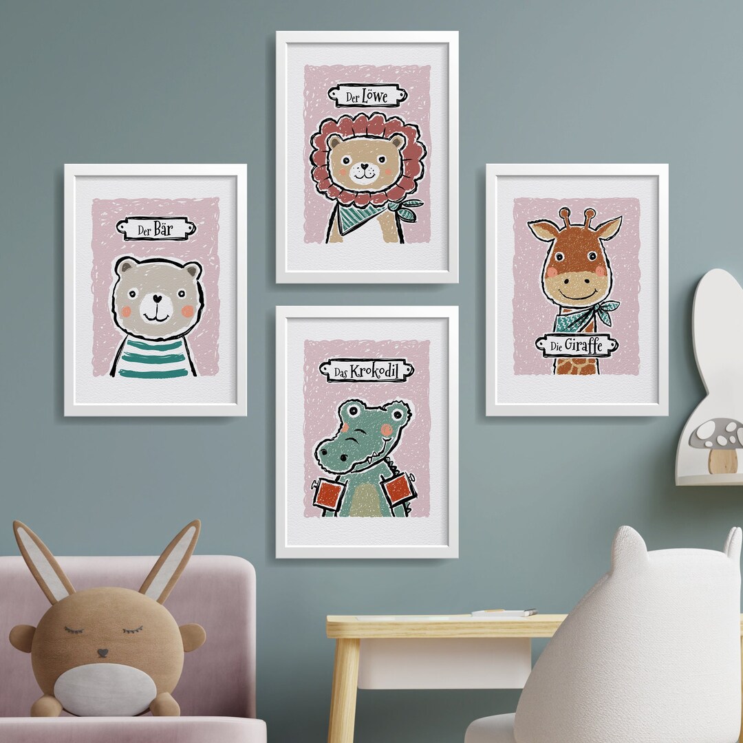 Animal Poster Set of 4 Children's Poster Bear Lion - Etsy