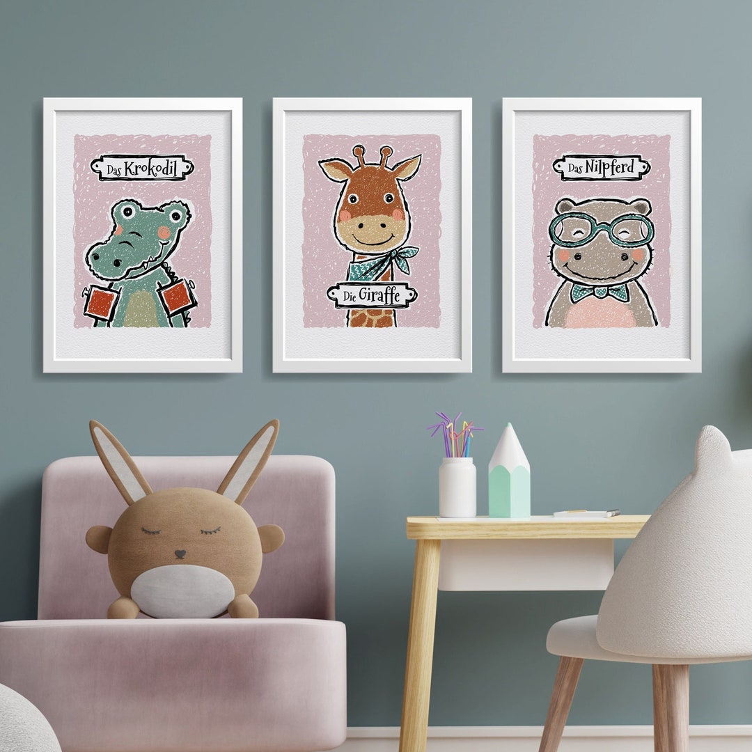 Animal Poster Set of 3, Children's Poster, Crocodile, Giraffe and ...