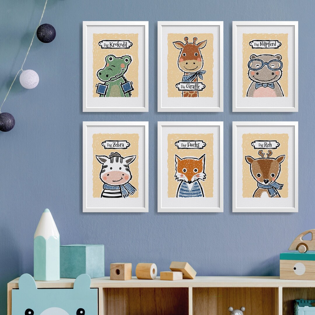 Animal Poster Set of 6, Children's Poster, Crocodile, Giraffe ...