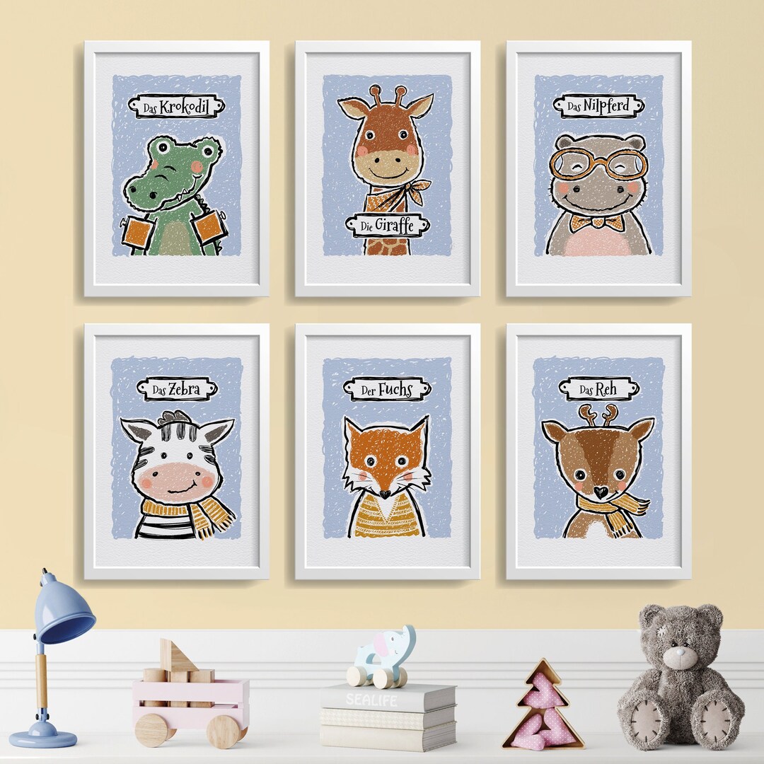 Animal Poster Set of 6, Children's Poster, Crocodile, Giraffe ...