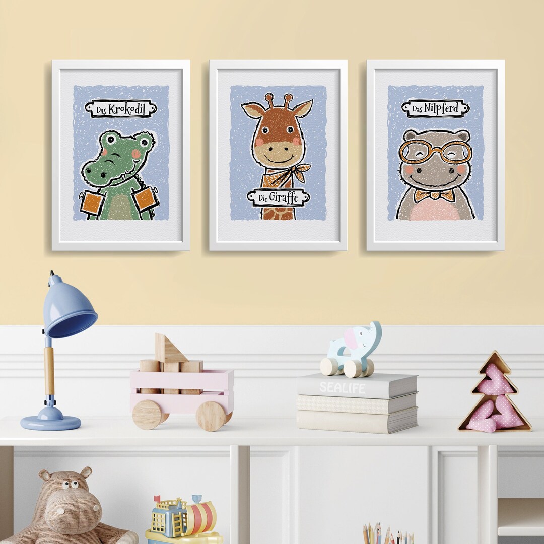 Animal Poster Set of 3, Children's Poster, Crocodile, Giraffe and ...