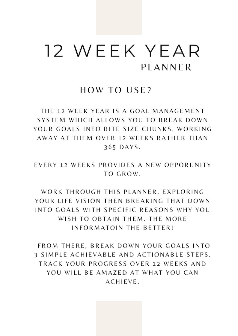12 Week Year Planner - Digital Download. 12 Week Planner to Help ...