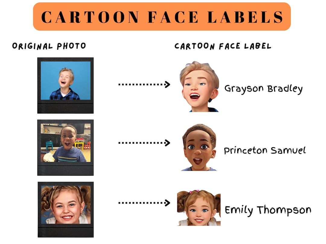 Custom Daycare Labels, Face Labels, Cartoon Name Labels, School Labels ...