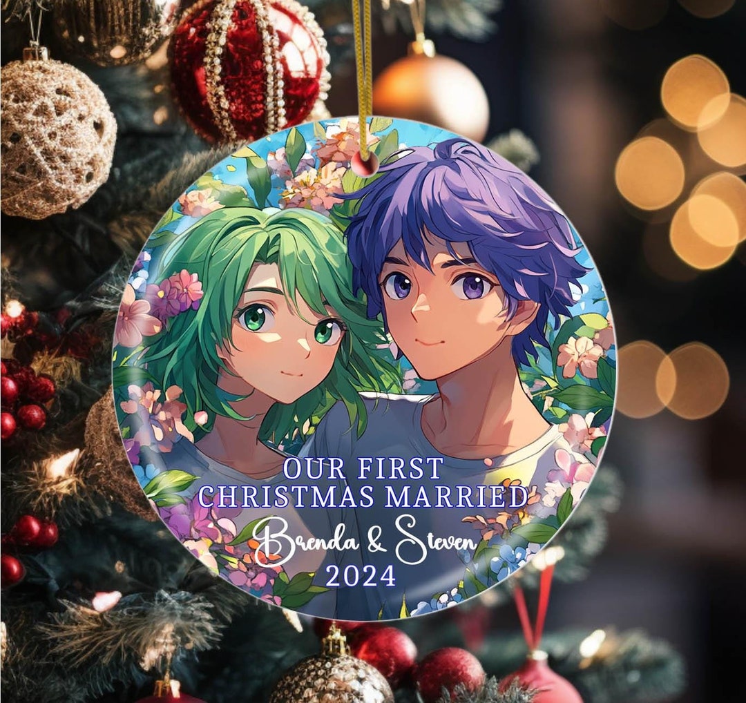 Anime Couple Ceramic Ornament, Custom Married Christmas Ornament ...