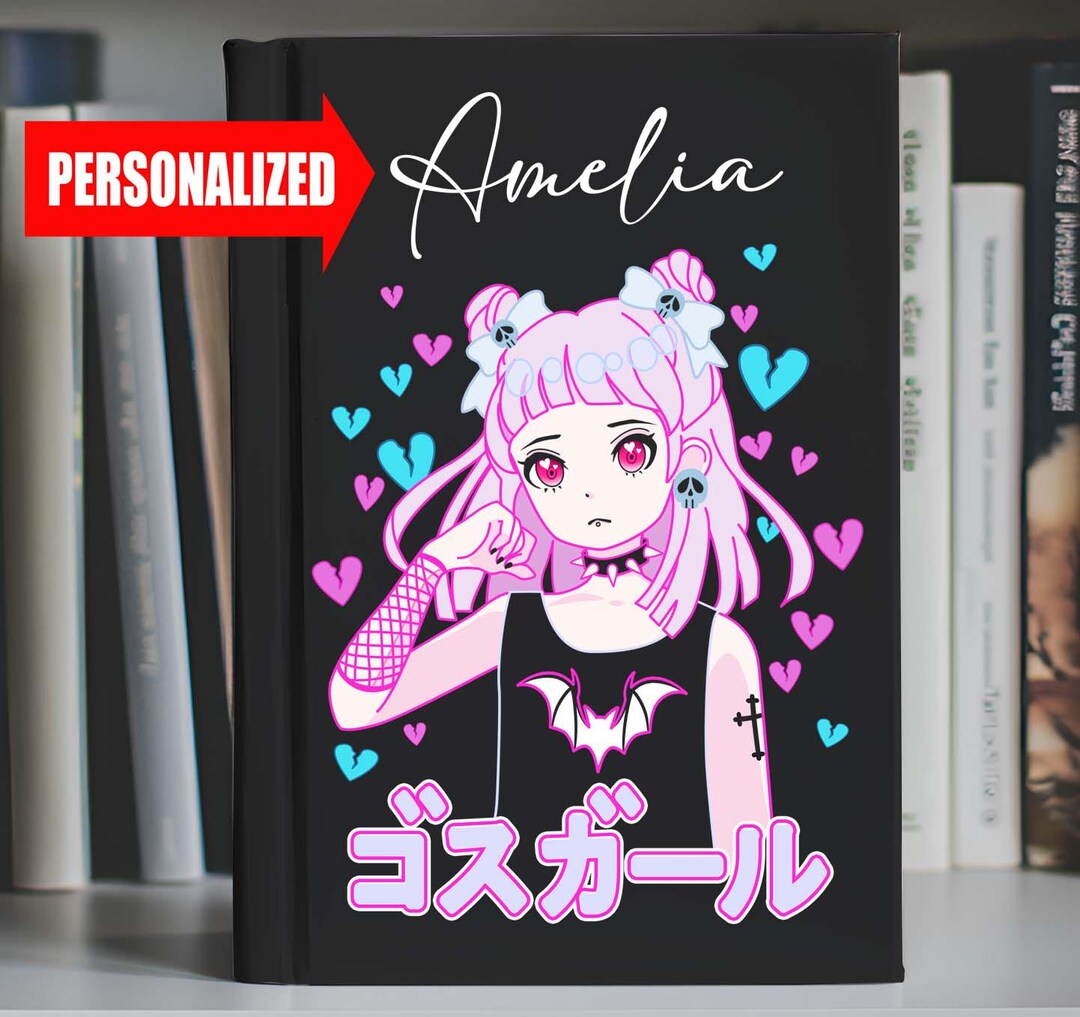 Custom Name Notebook, Anime Goth Girl Personal Diary, Teen Girl ...