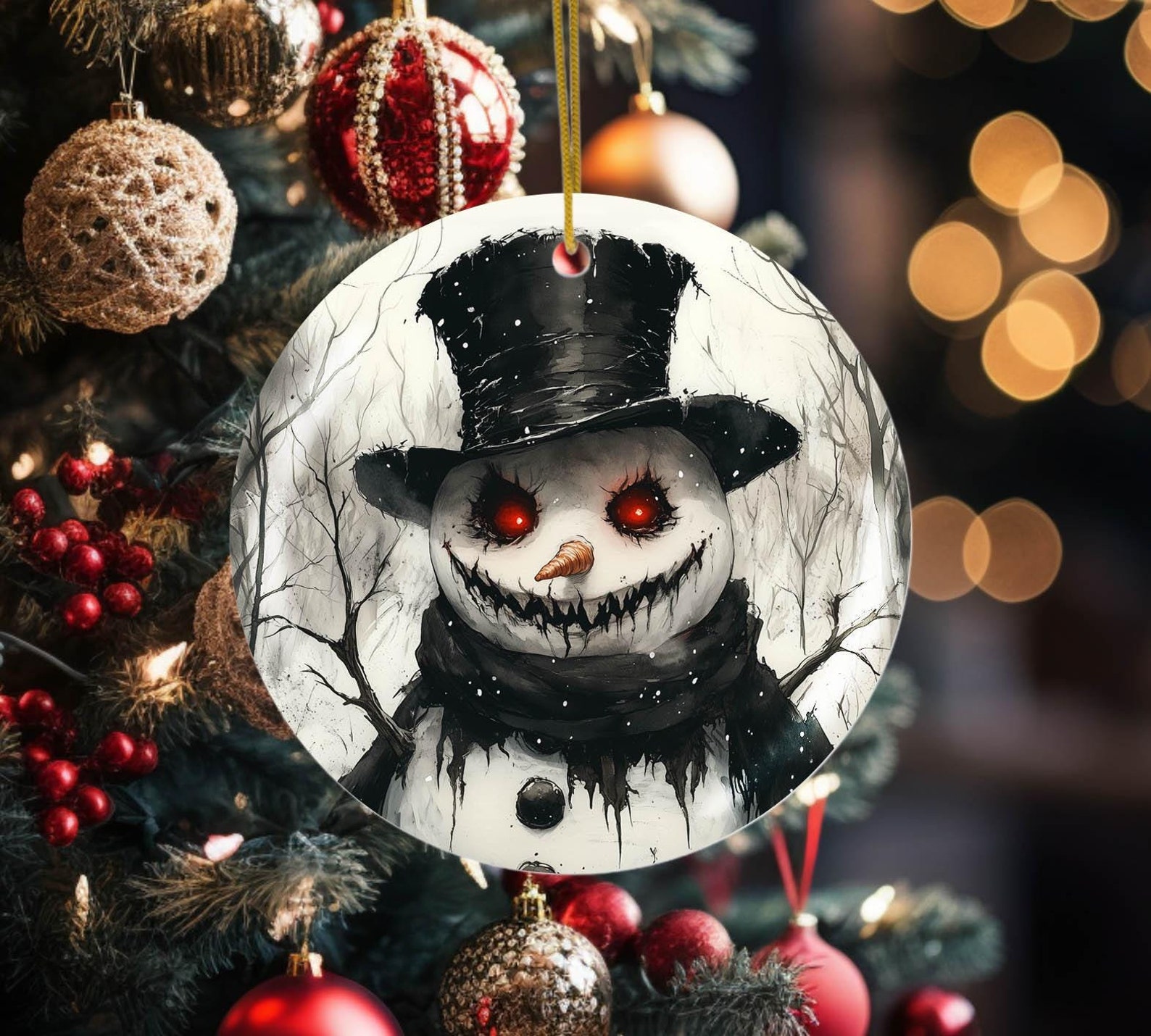 Spooky Gothic Snowman Ornament, Unique Christmas Decoration, Creepy ...