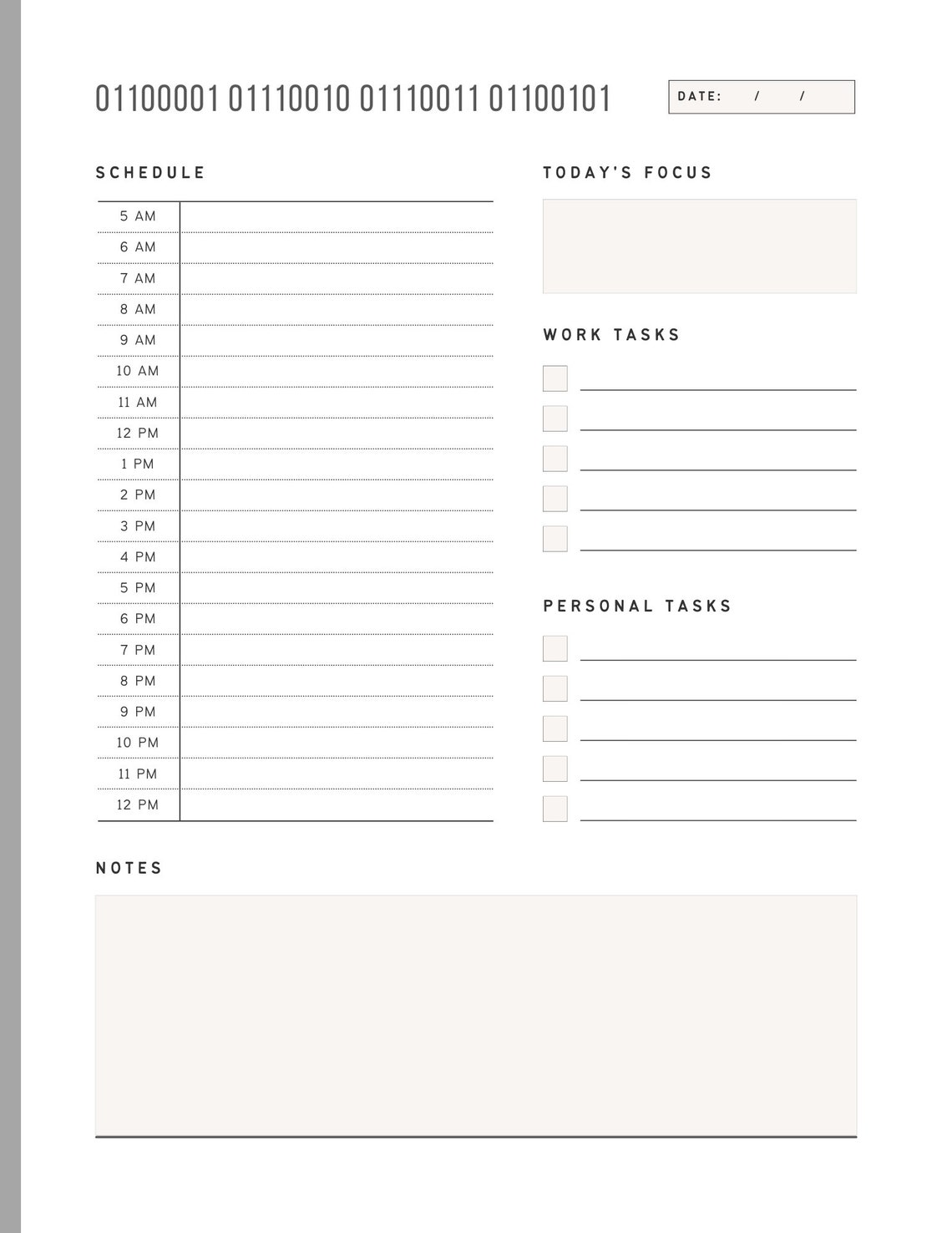 Hourly Schedule Portrait, Daily Planner Printable, Day at a Glance ...