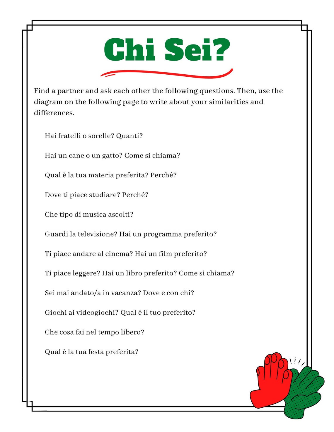 Chi Sei Italian Conversation Worksheet - Etsy