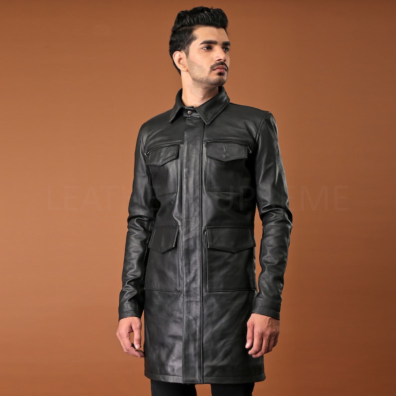 Men's Three Quarter Coat | Black Leather Coat | Winter Short Overcoat ...