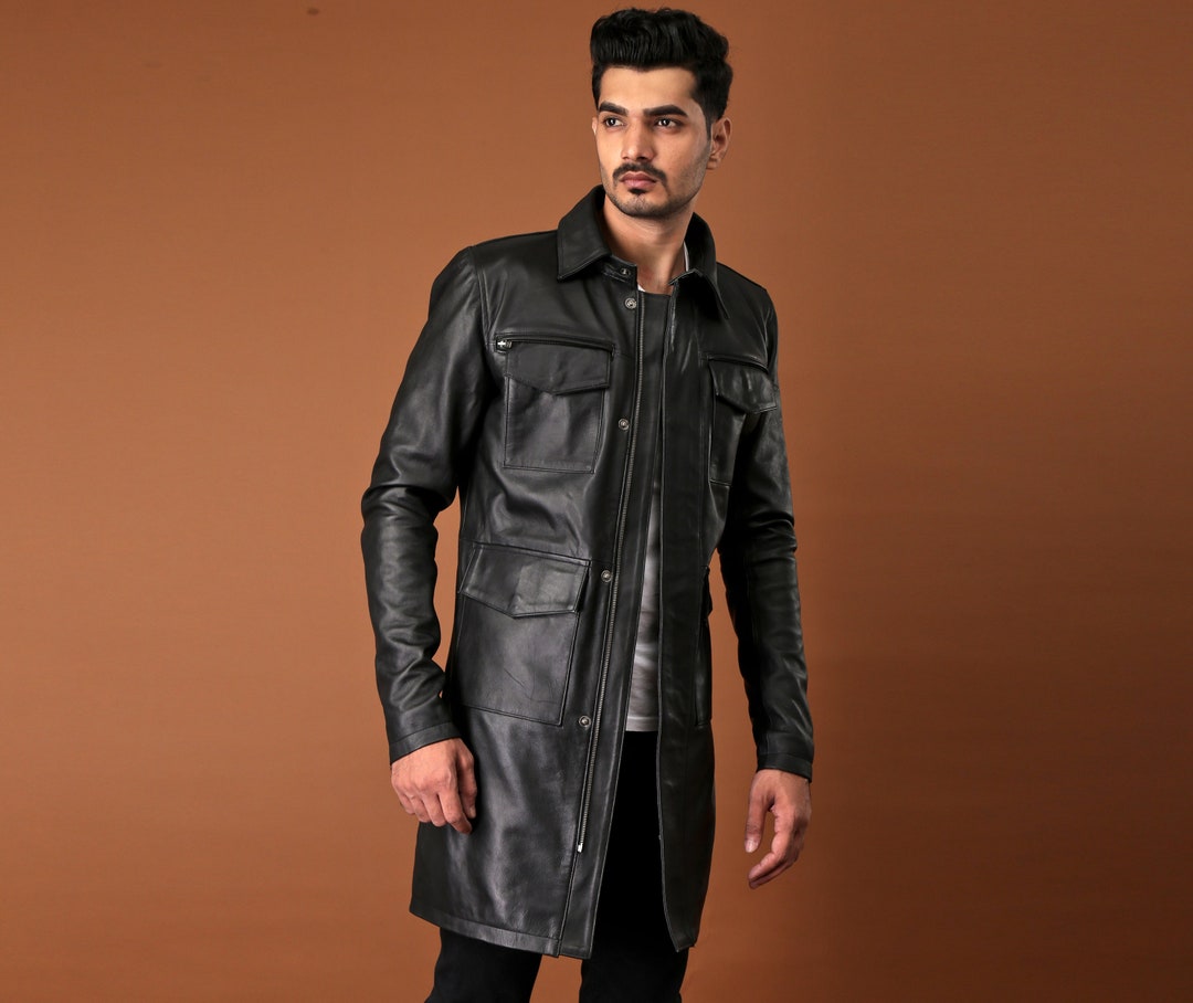 Men's Three Quarter Coat | Black Leather Coat | Winter Short Overcoat ...