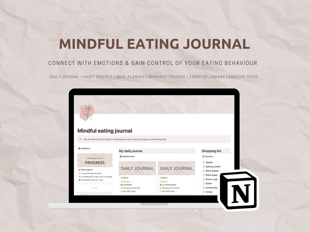 Mindful Eating Journal for Notion, Daily Food Journal, CBT Journal to ...