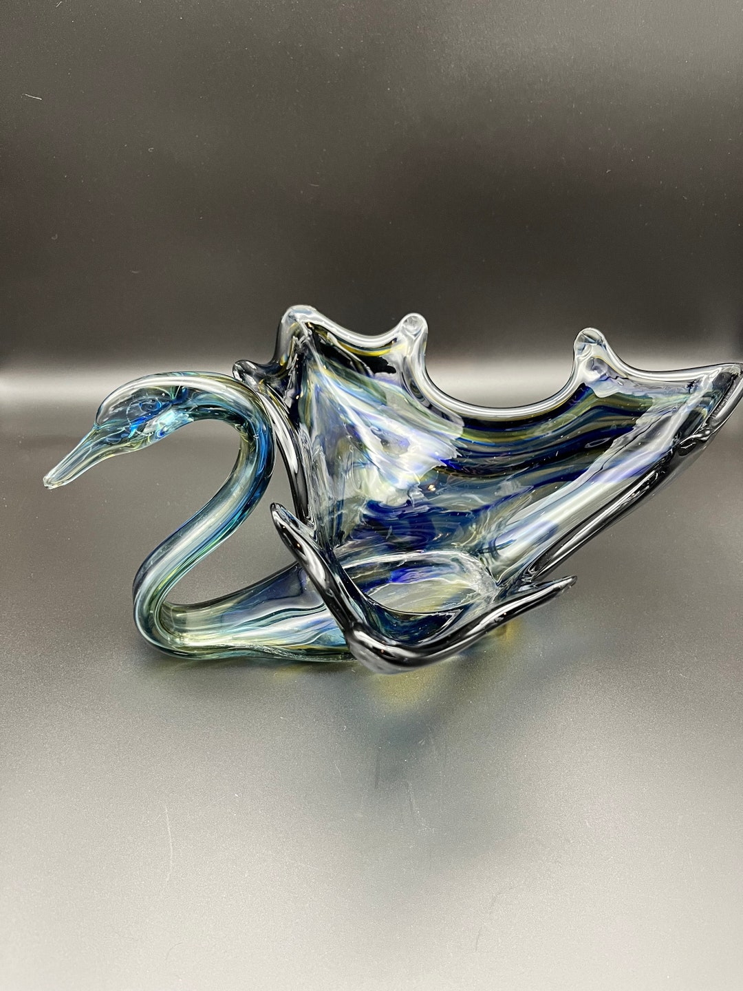 Hand Blown Large Art Glass Swan Centerpiece - Etsy