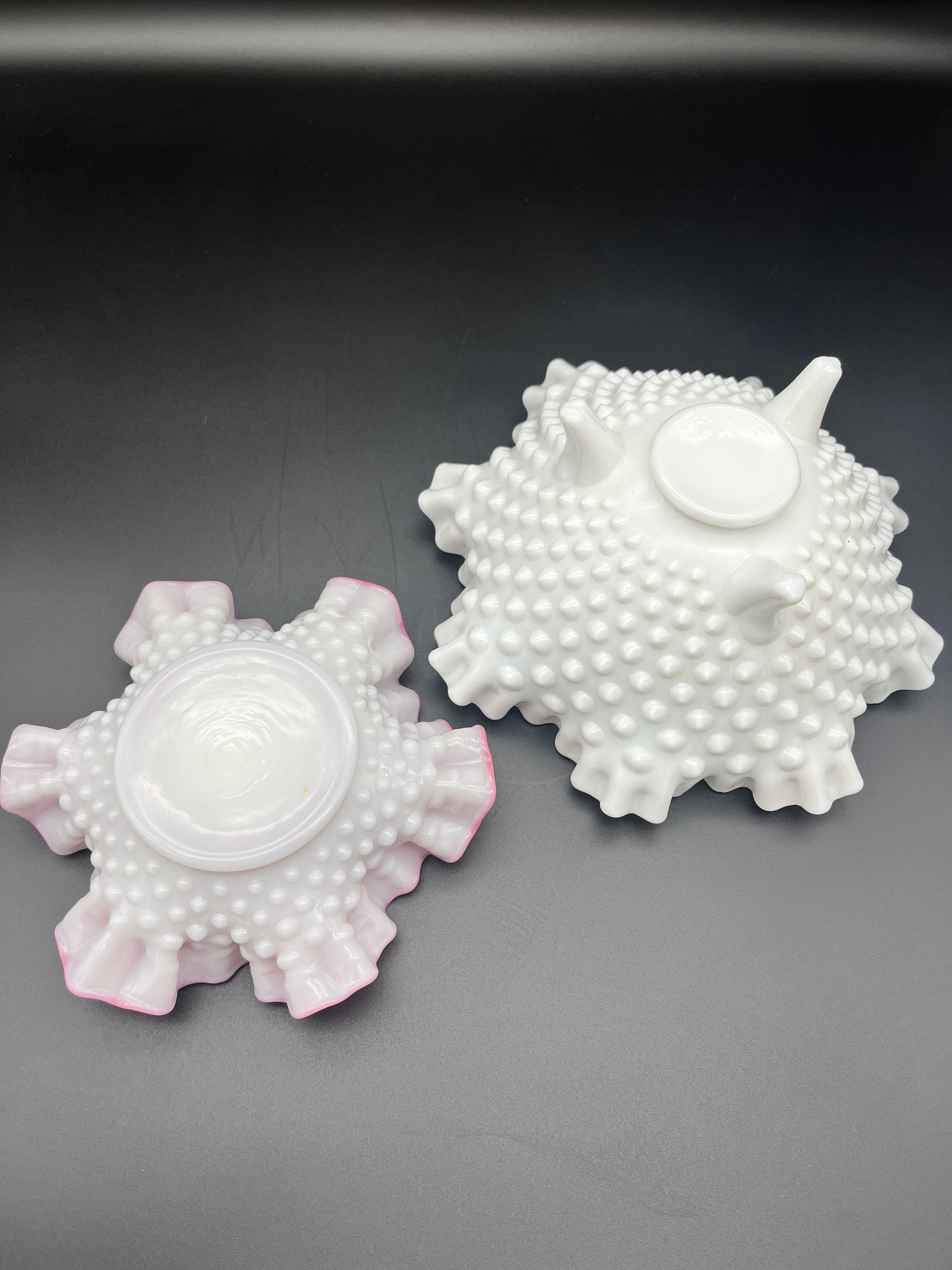 Fenton Cased Pinkwhite Ruffle Top Dish And Footed Hobnail Milk Glass Dish Lot Etsy