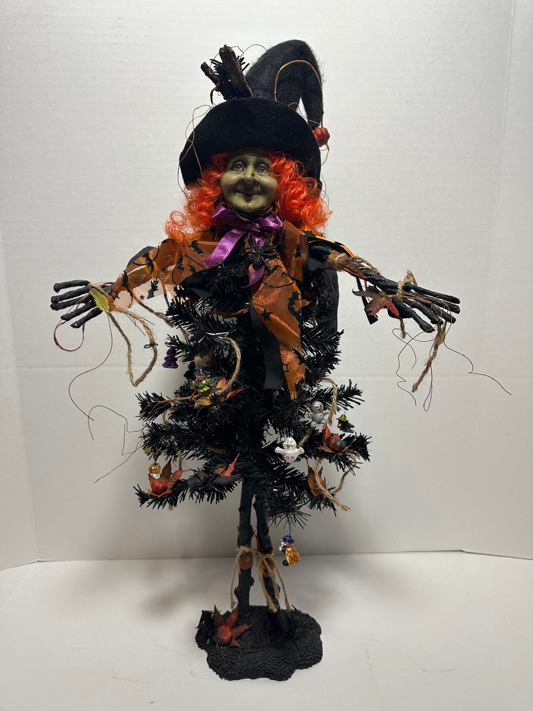 Vintage 23" Halloween Witch / Tree With Ornaments Figurine - Etsy