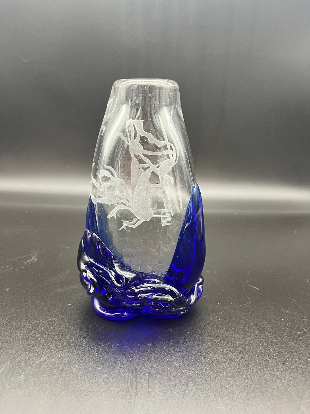 1995 Douglas Sigwarth Etched Blown Glass Sculpture Vase - Etsy