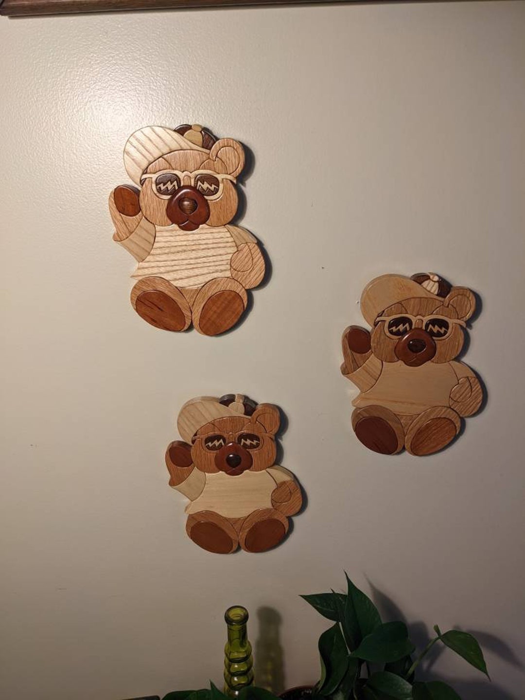 Three Teddy Bear Wood Intarsia Wall Hangings - Etsy