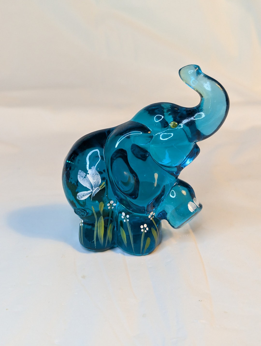 Fenton Glass Elephant Hand Painted and Signed 4 - Etsy