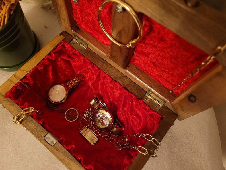 Handmade Walnut Secret Lock Jewelry Box, Carved Wooden Treasure Chest ...