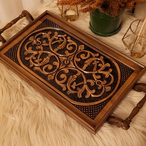 Hand Carved Walnut Serving Tray, Ottoman Style, Decorative Handles - Etsy