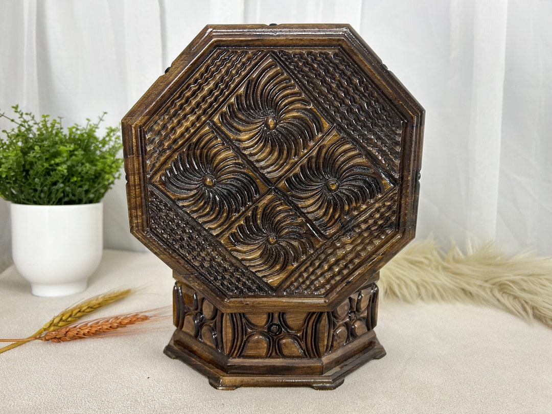Handmade Jewelry Box, Carved Chest, Secret Lock Handmade Wood Box ...