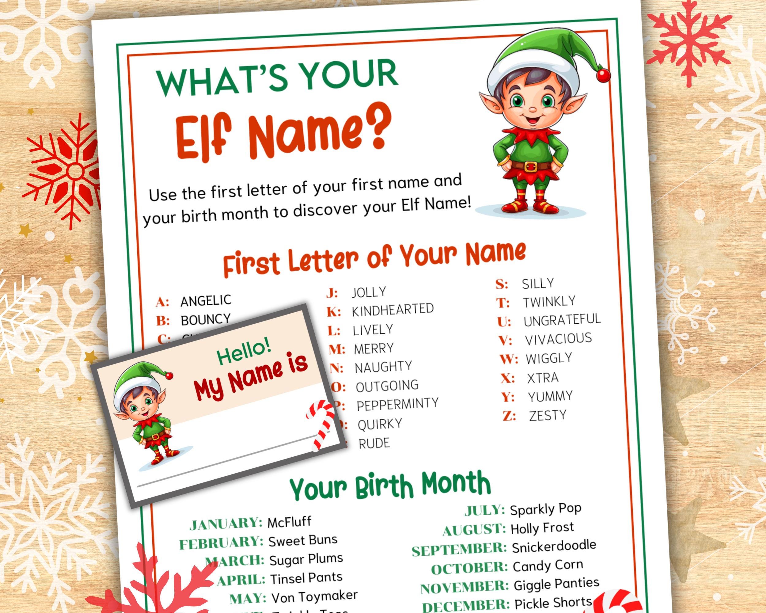 What's Your ELF Name Game Printable, Fun Christmas Family Activity for ...