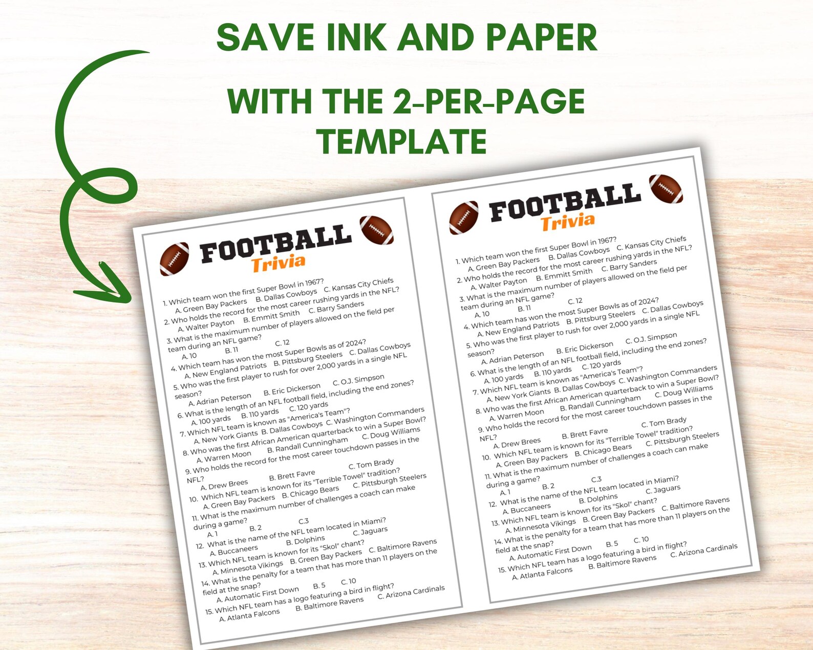 Football TRIVIA Game Printable, American Pro Football Fantasy Party ...