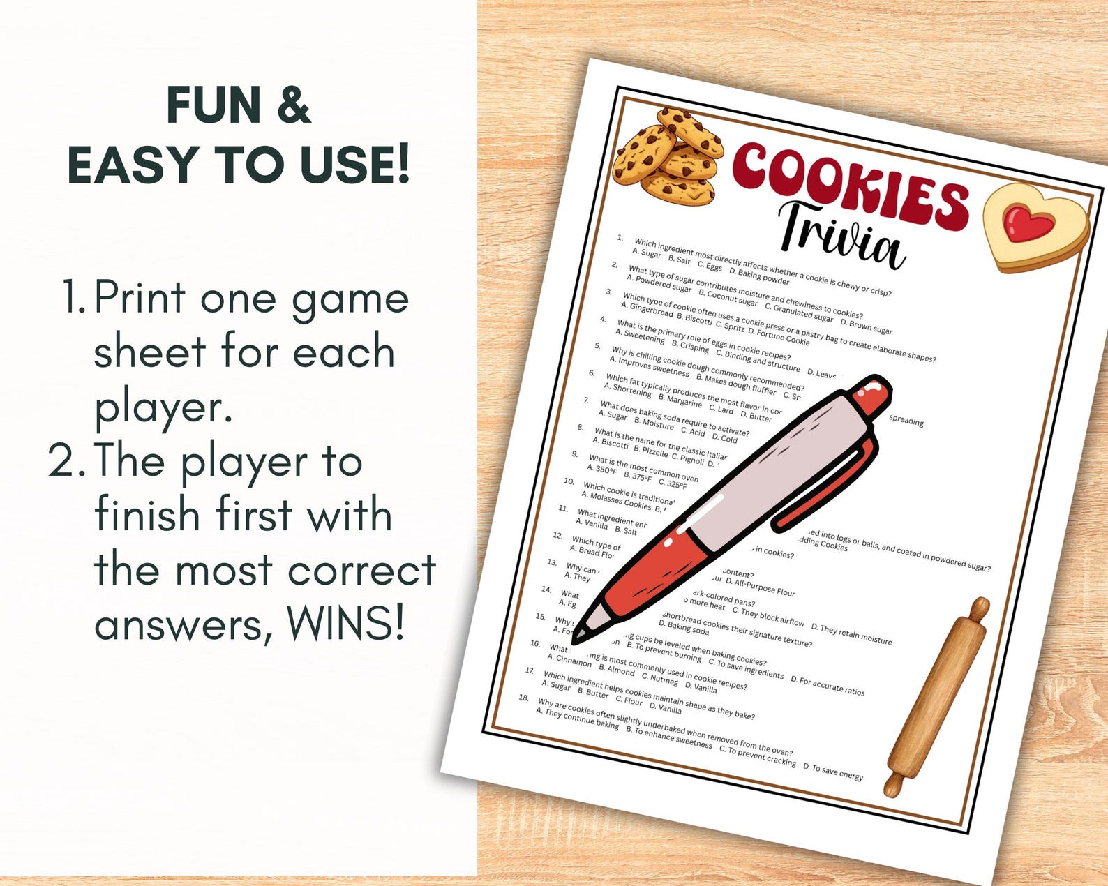 Cookies Trivia Quiz Game Printable With Answers, Holiday Baking Game ...