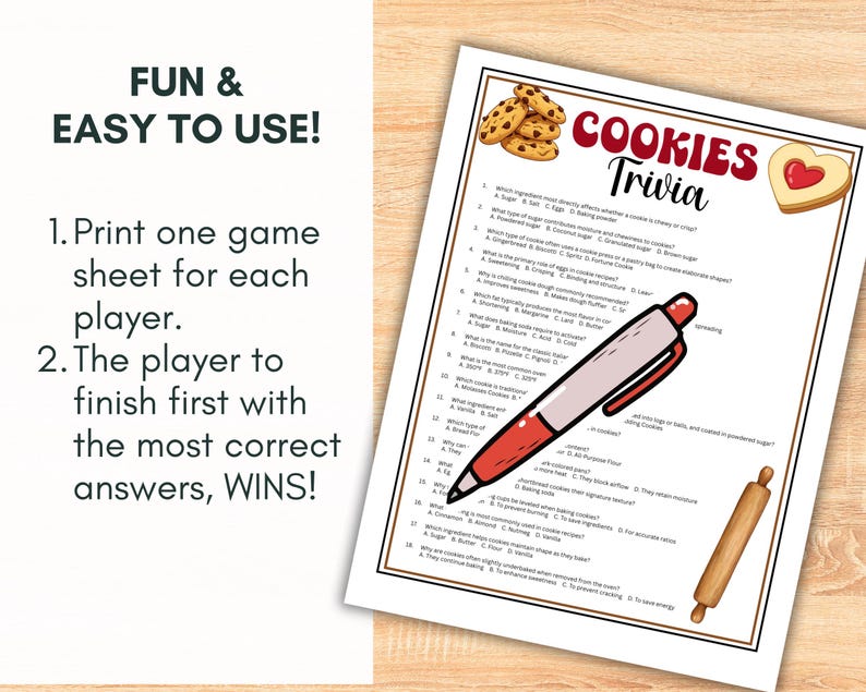 Cookies Trivia Quiz Game Printable With Answers, Holiday Baking Game ...