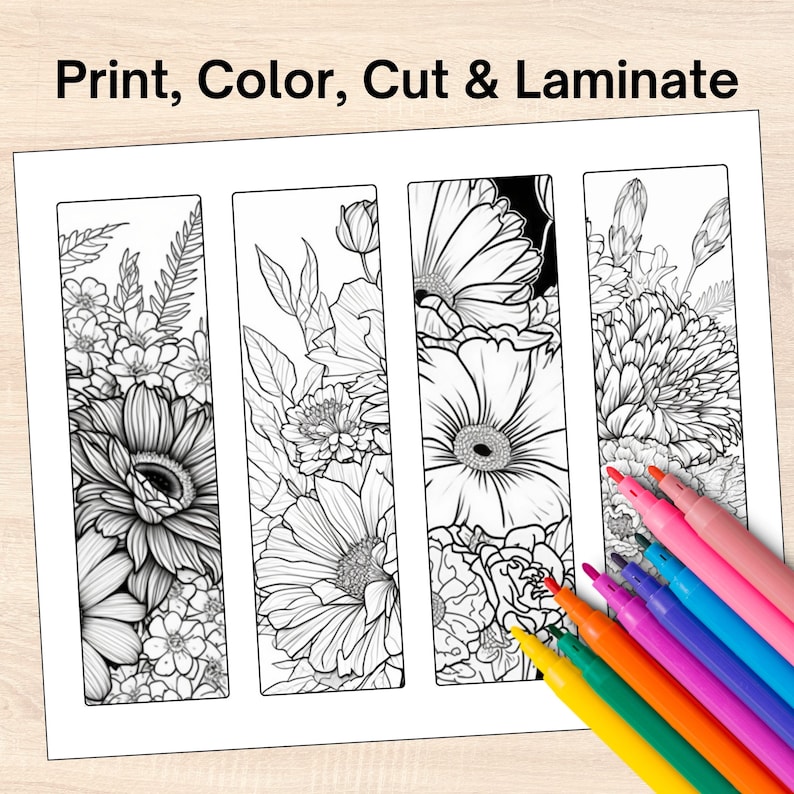Coloring Bookmarks Printable FLOWERS, 12 Floral Coloring Bookmarks Page ...