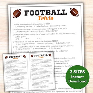 Football TRIVIA Game Printable, American Pro Football Fantasy Party ...