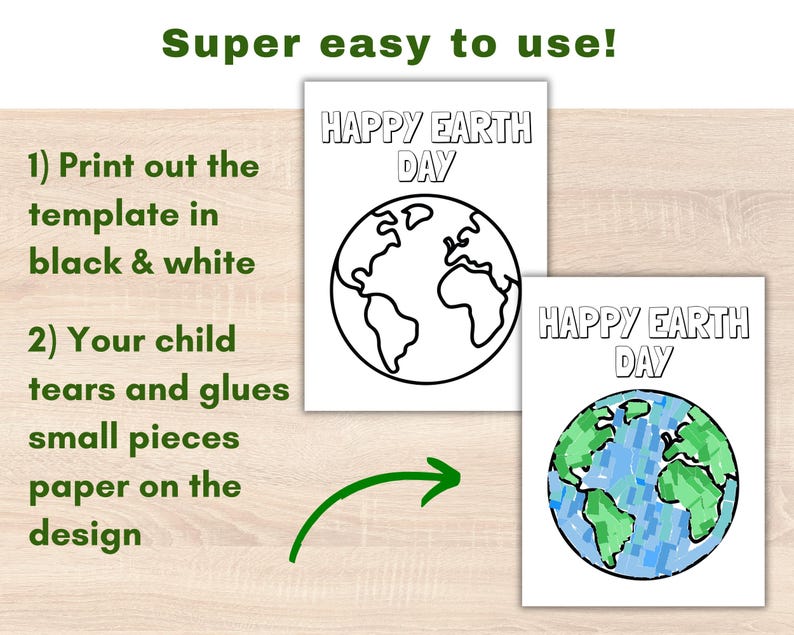 EARTH DAY Craft for Kids, Torn Paper Art Template, Easy Paper Crafts ...