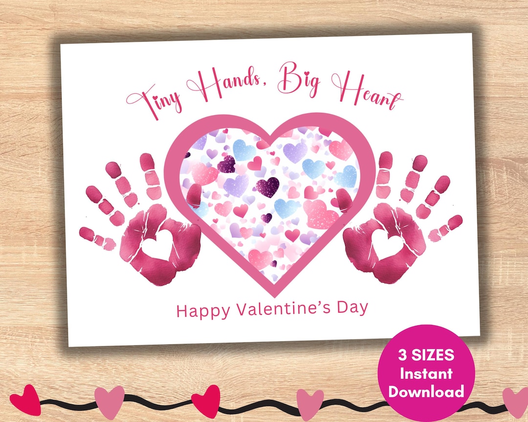 Valentine Handprint Craft for Kids Keepsake, HEART Hand Print Activity ...