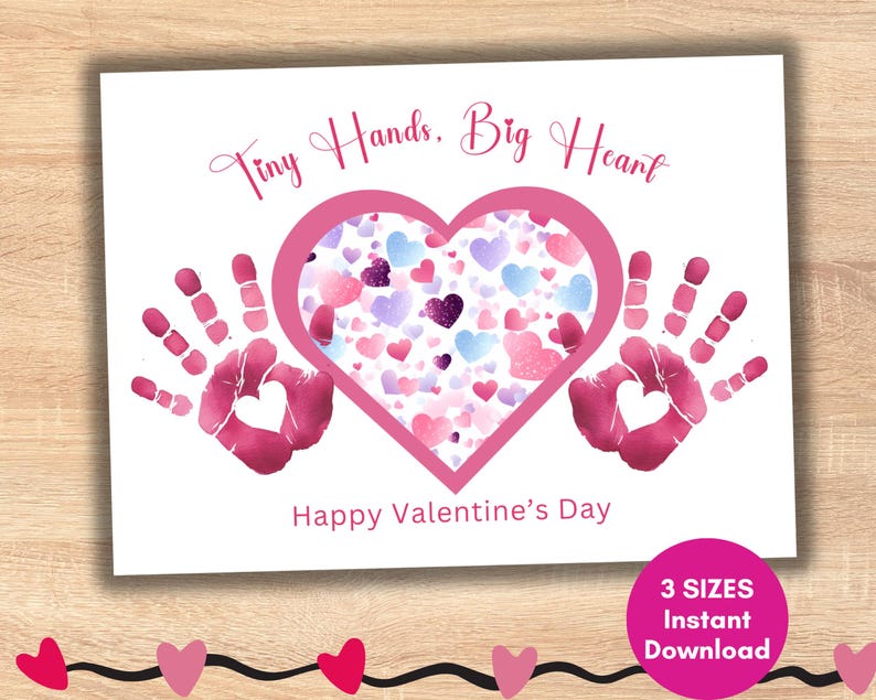 Valentine Handprint Craft for Kids Keepsake, HEART Hand Print Activity ...