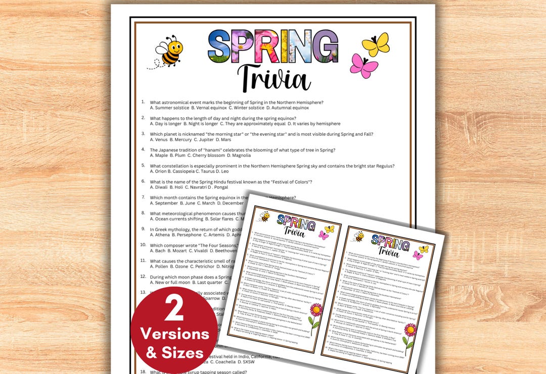 Spring Trivia Game Quiz Printable With Answers, Spring Season Game ...