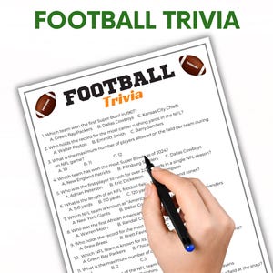 Football TRIVIA Game Printable, American Pro Football Fantasy Party ...