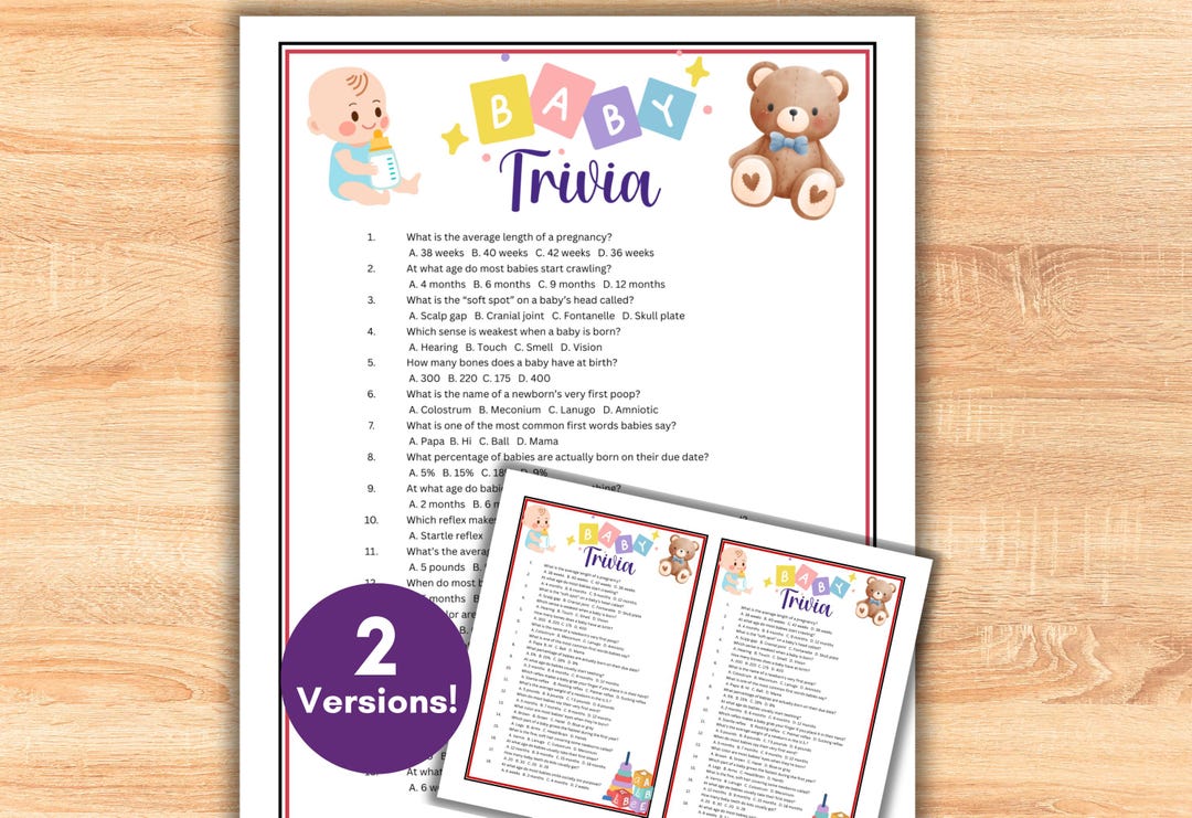 Baby Trivia Quiz Game Printable With Answers, Baby Shower Activity ...