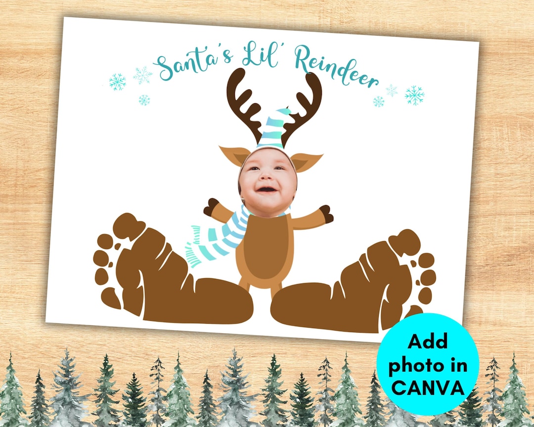 Reindeer Footprint Craft Keepsake, Editable Baby's First Christmas ...