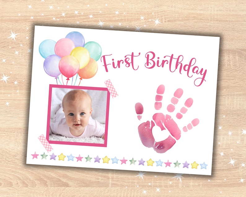 First Birthday Handprint Photo Frame Art Keepsake, Memento for Baby's ...