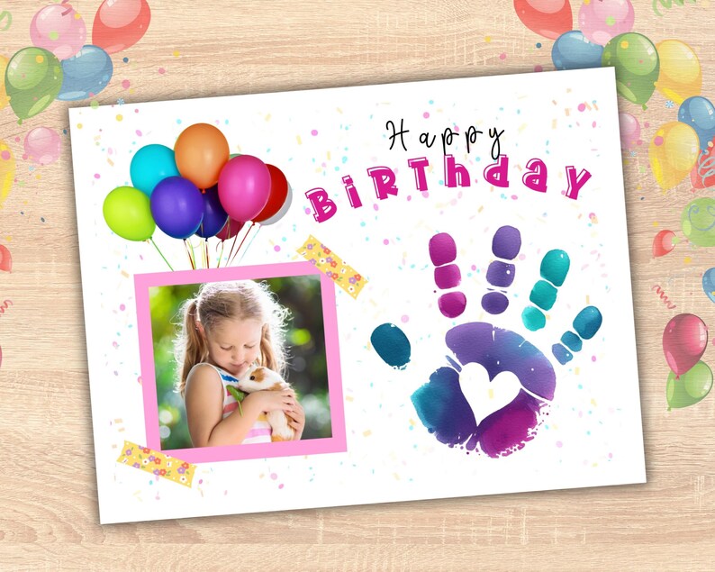 Birthday Handprint Craft Keepsake Photo Memento, Hand Print Art for ...
