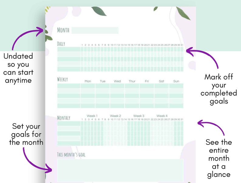 Habit Tracker Printable Monthly Weekly Daily Chart Trackers to - Etsy