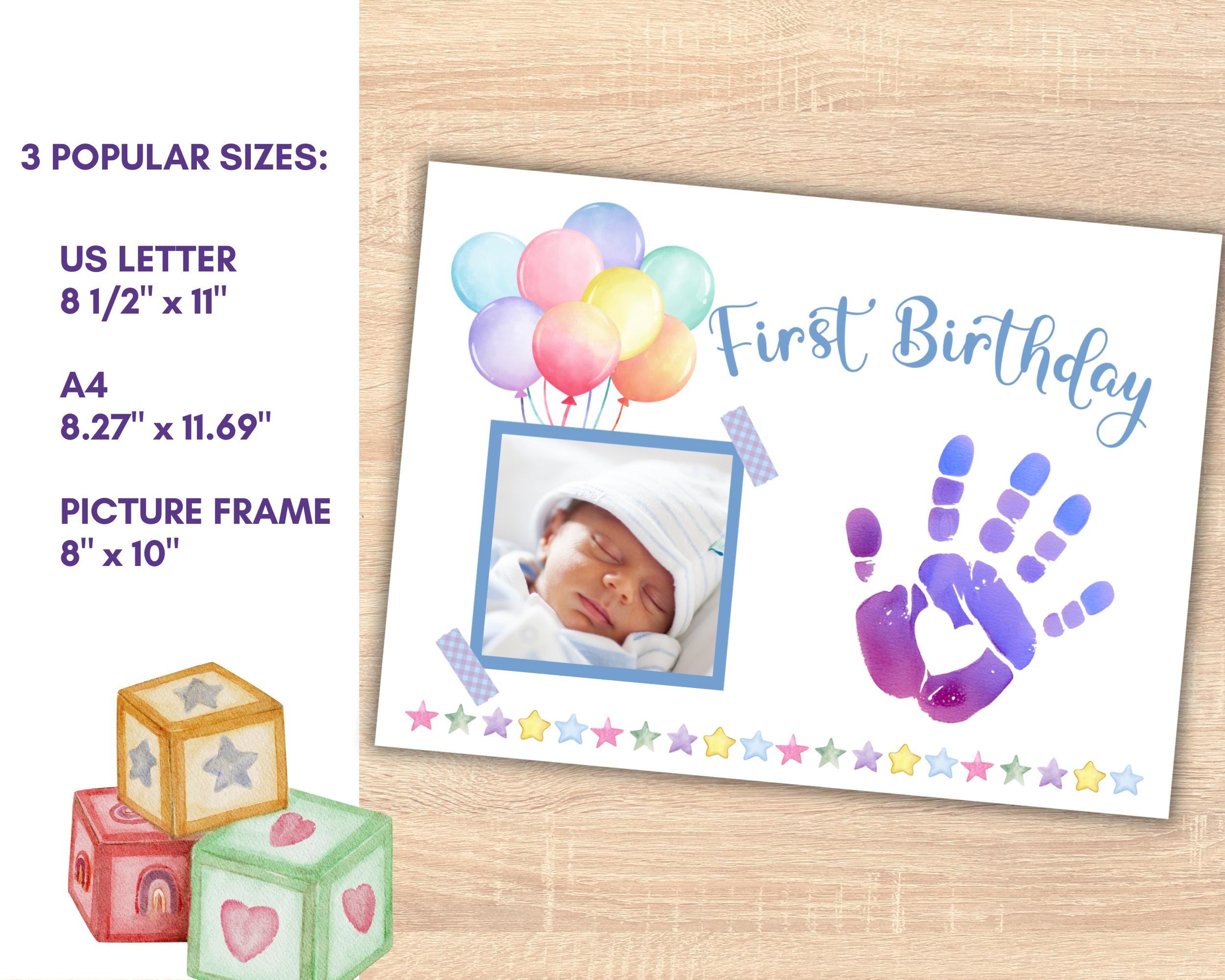 Baby's 1st Birthday Handprint Photo Frame Art Keepsake, Memento Baby ...
