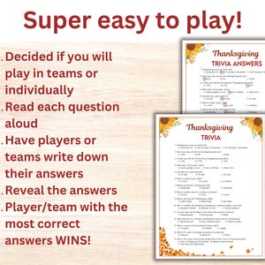 Thanksgiving TRIVIA Game Printable, Party Game for Family Holiday and ...